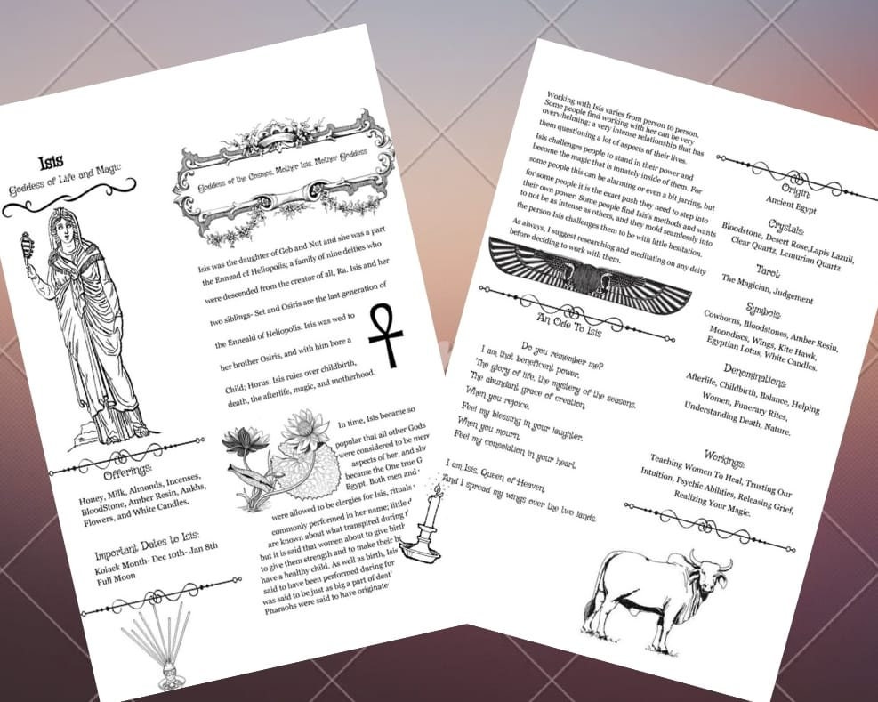 Isis Deity Printable Page, Isis Deity BOS Page, Isis Deity Page ...