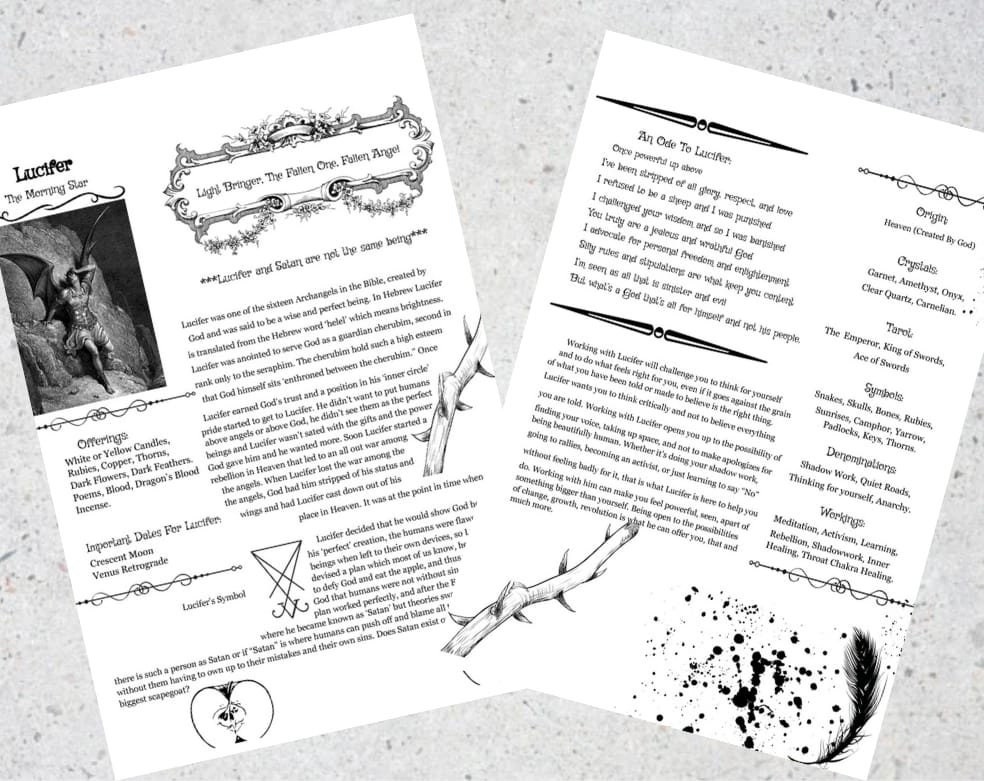 Lucifer Deity Printable BOS Page, Lucifer Deity Page, Printable BOS ...