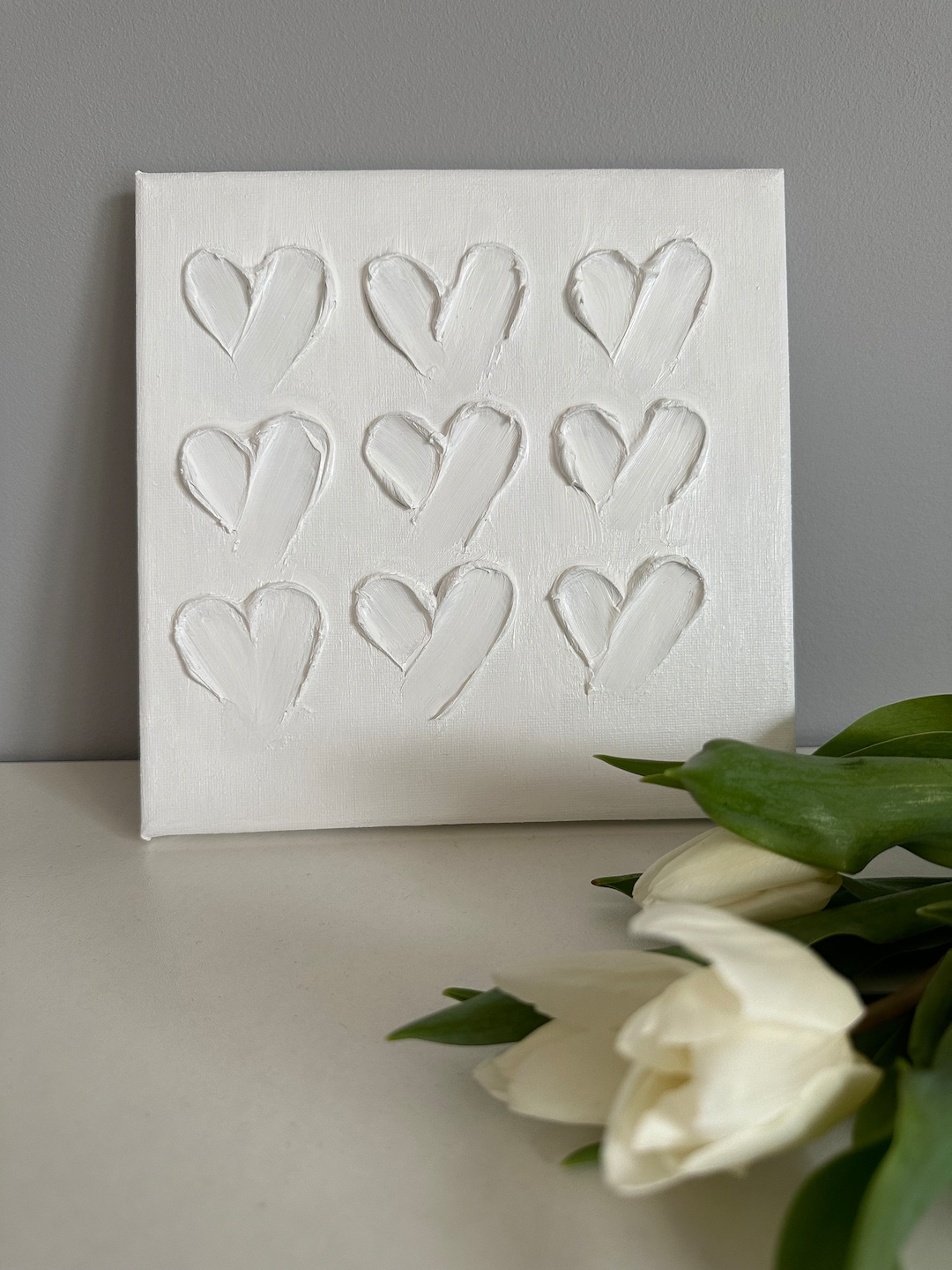 Heart Textured Art Painting. Textured Wall Art on Canvas. White Hearts ...