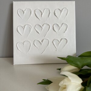 Heart Textured Art Painting. Textured Wall Art on Canvas. White Hearts ...