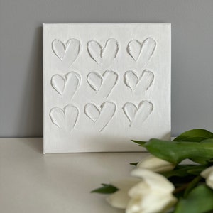 Heart Textured Art Painting. Textured Wall Art on Canvas. White Hearts ...