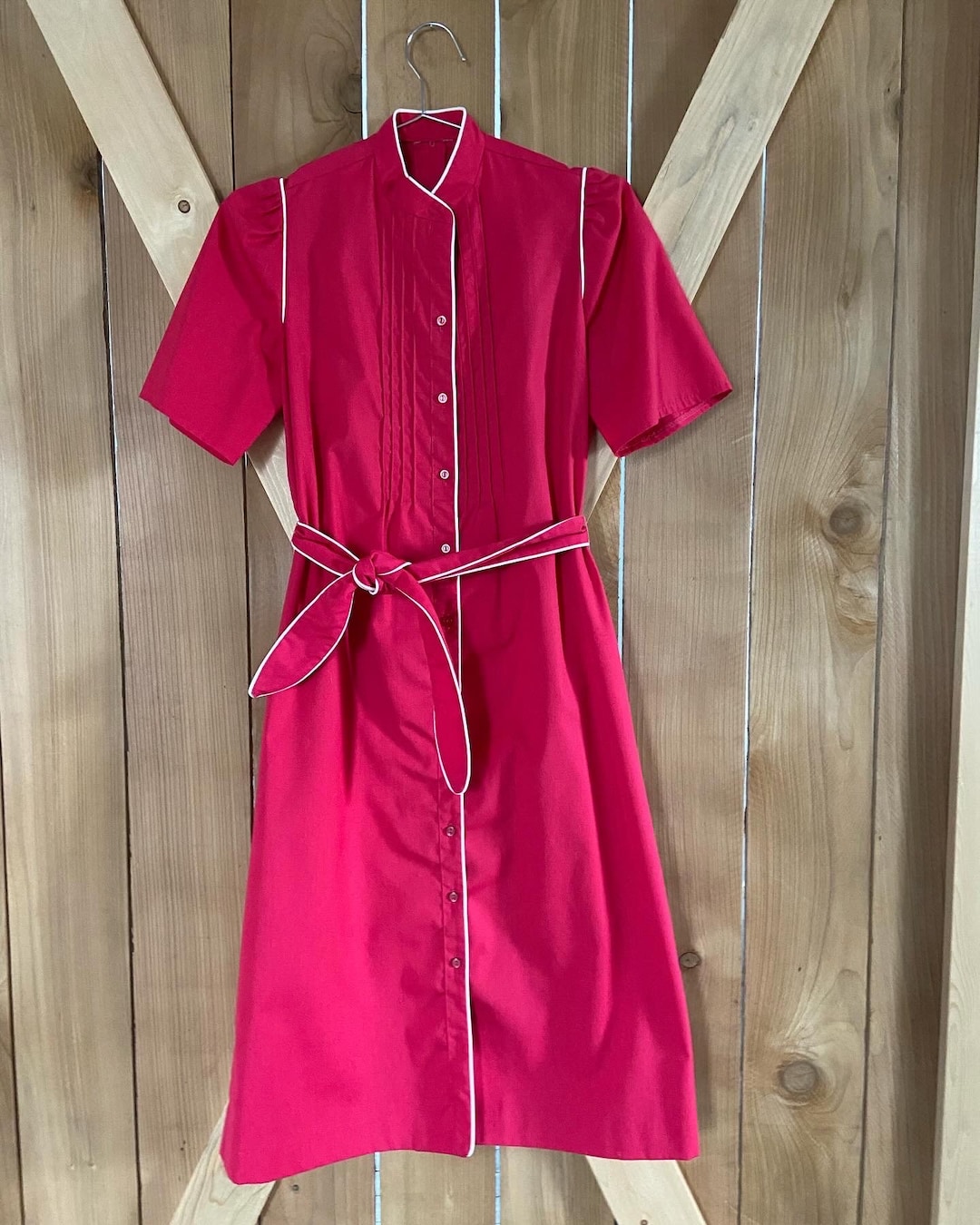 Vintage Pink House Dress, Button up Front, Belted - Etsy