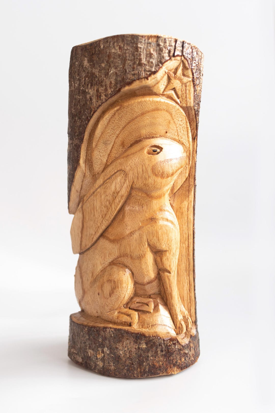 Hand Carved Wooden Hare Gazing at Moon for Spring, Easter, Garden - Etsy UK