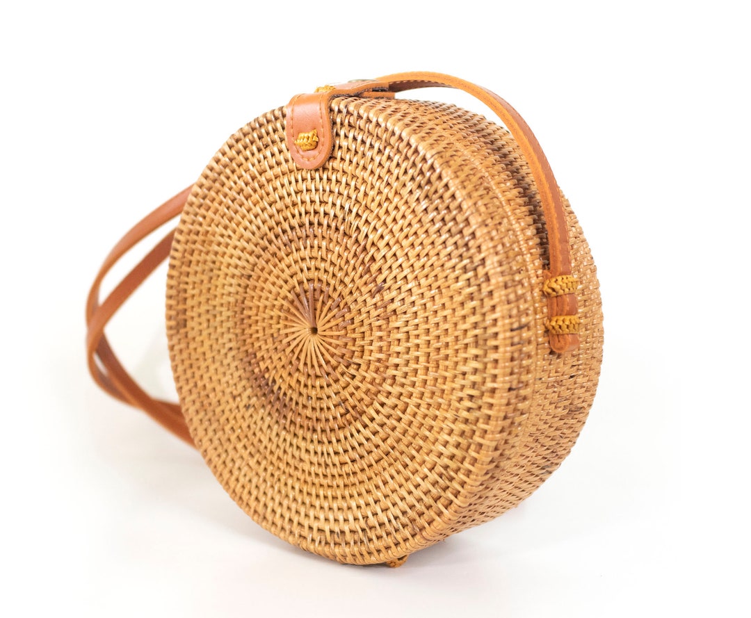 The Classic Round Rattan Crossbody Bag With Colourful Batik Print ...