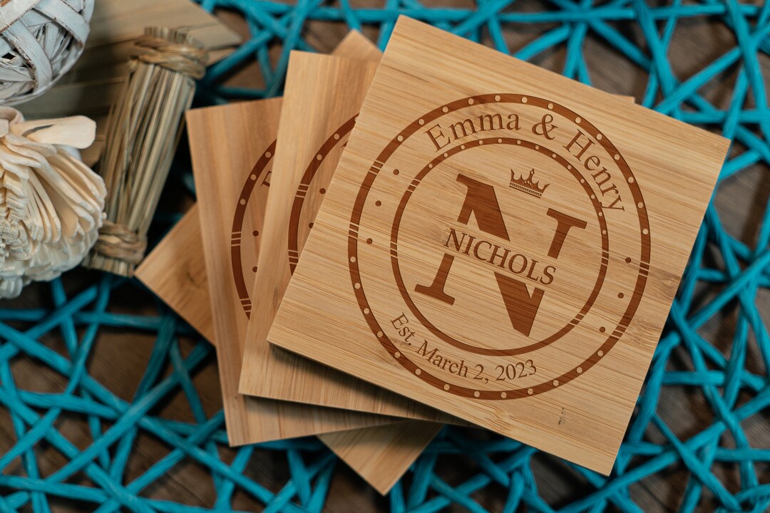 Tayfus Custom Engraved Wood Coasters Set of 4 Personalized Wooden ...