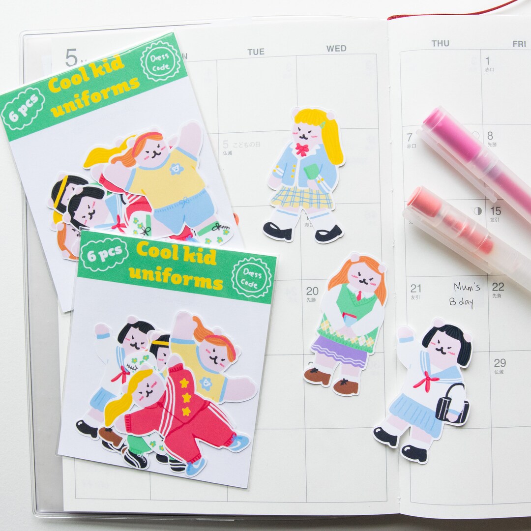 Cool Kid Uniforms Sticker Pack 6pcs L Student Bear Stickers L Cute ...