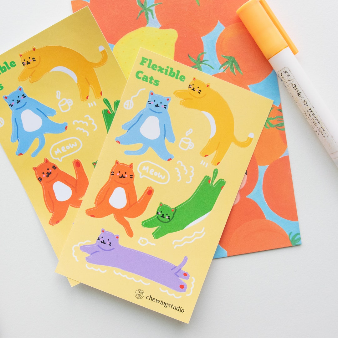 Flexible Cats Glossy Sticker Sheet L Journal, Diary, Calendar Stickers ...