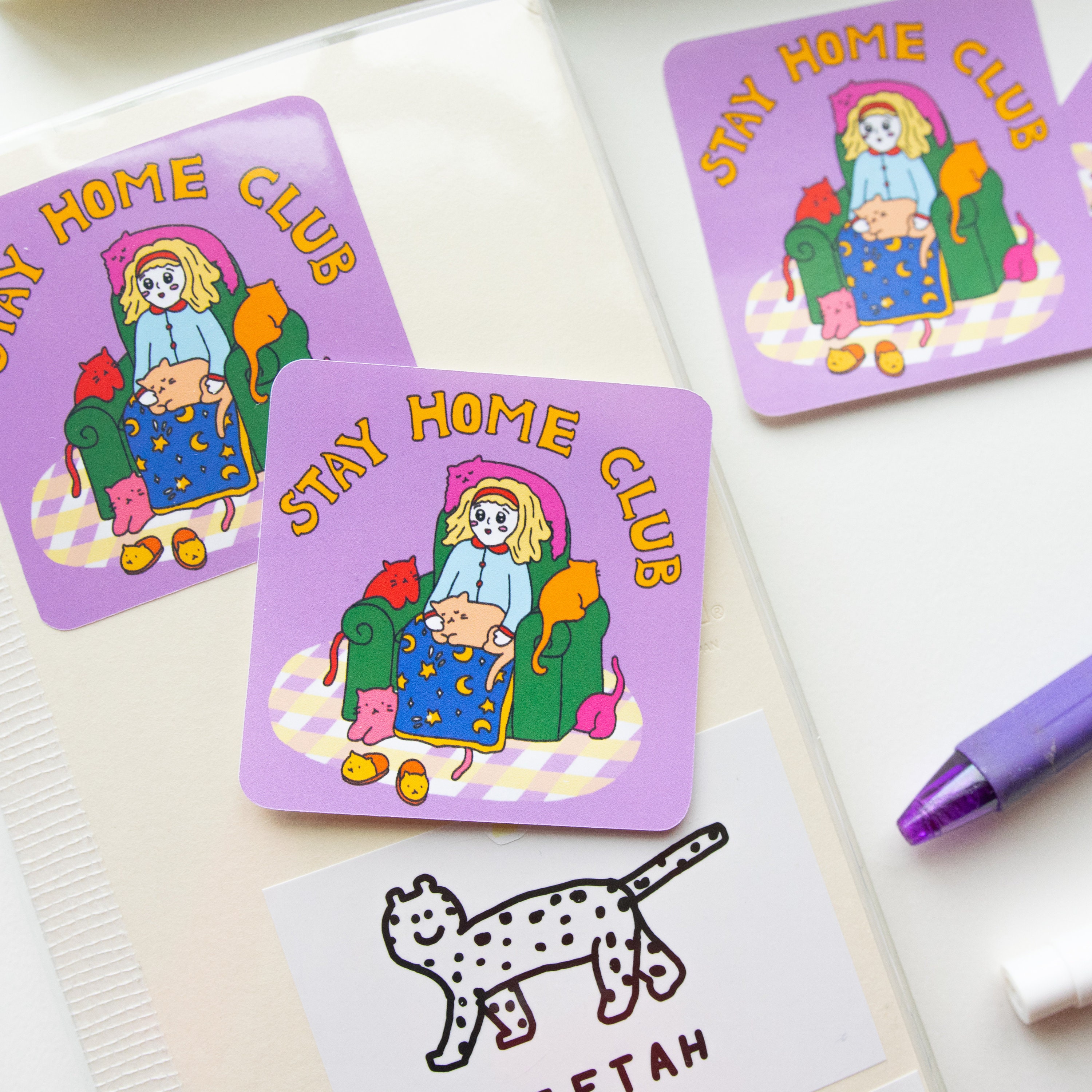 Stay Home Club Sticker L Quarantine, Cat Lady Sticker L Square Sticker ...