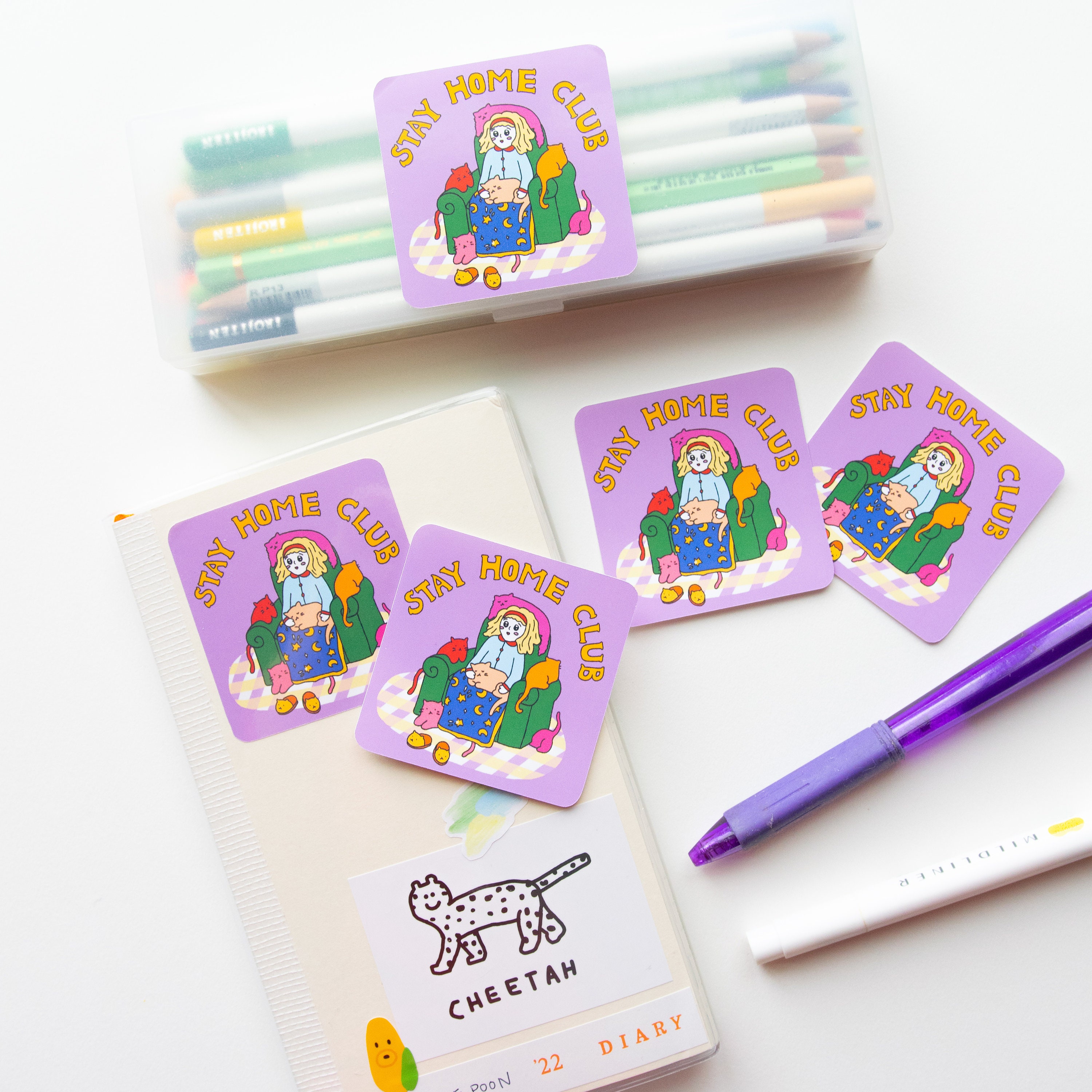 Stay Home Club Sticker L Quarantine, Cat Lady Sticker L Square Sticker ...