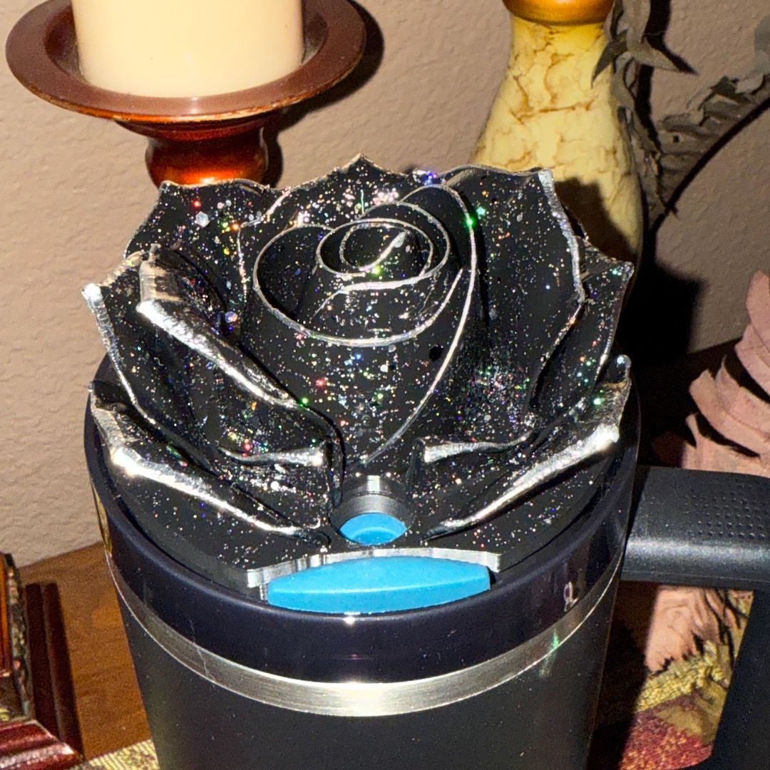 Midnight Glitz 3D Rose Tumbler Topper That Fit the New Stanley Tumblers ...