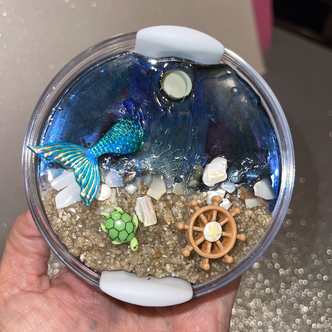 Beach Themed Stanl Ey Decorated Tumbler Lid, Drink Lid Mermaid Tail and ...