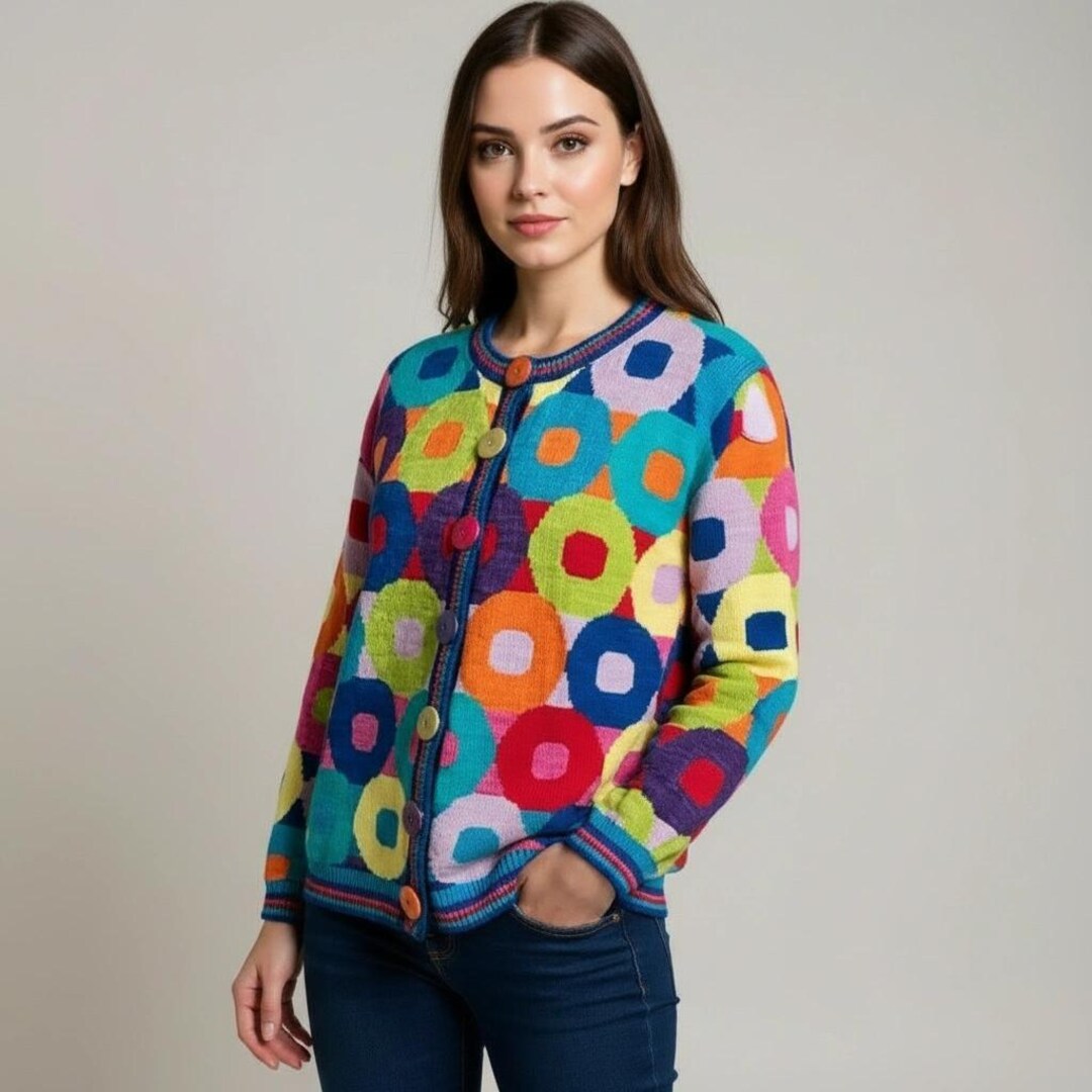 Christine Foley Vibrant Women's Multicolor Art-to-wear Knit Geometric ...