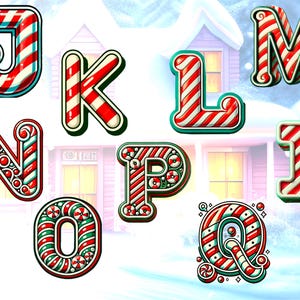 Candy Cane Alphabet--digital Set, Christmas Letters, Punctuation Marks ...