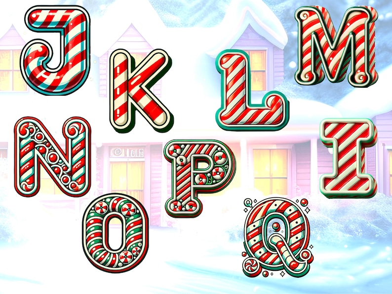 Candy Cane Alphabet--digital Set, Christmas Letters, Punctuation Marks ...