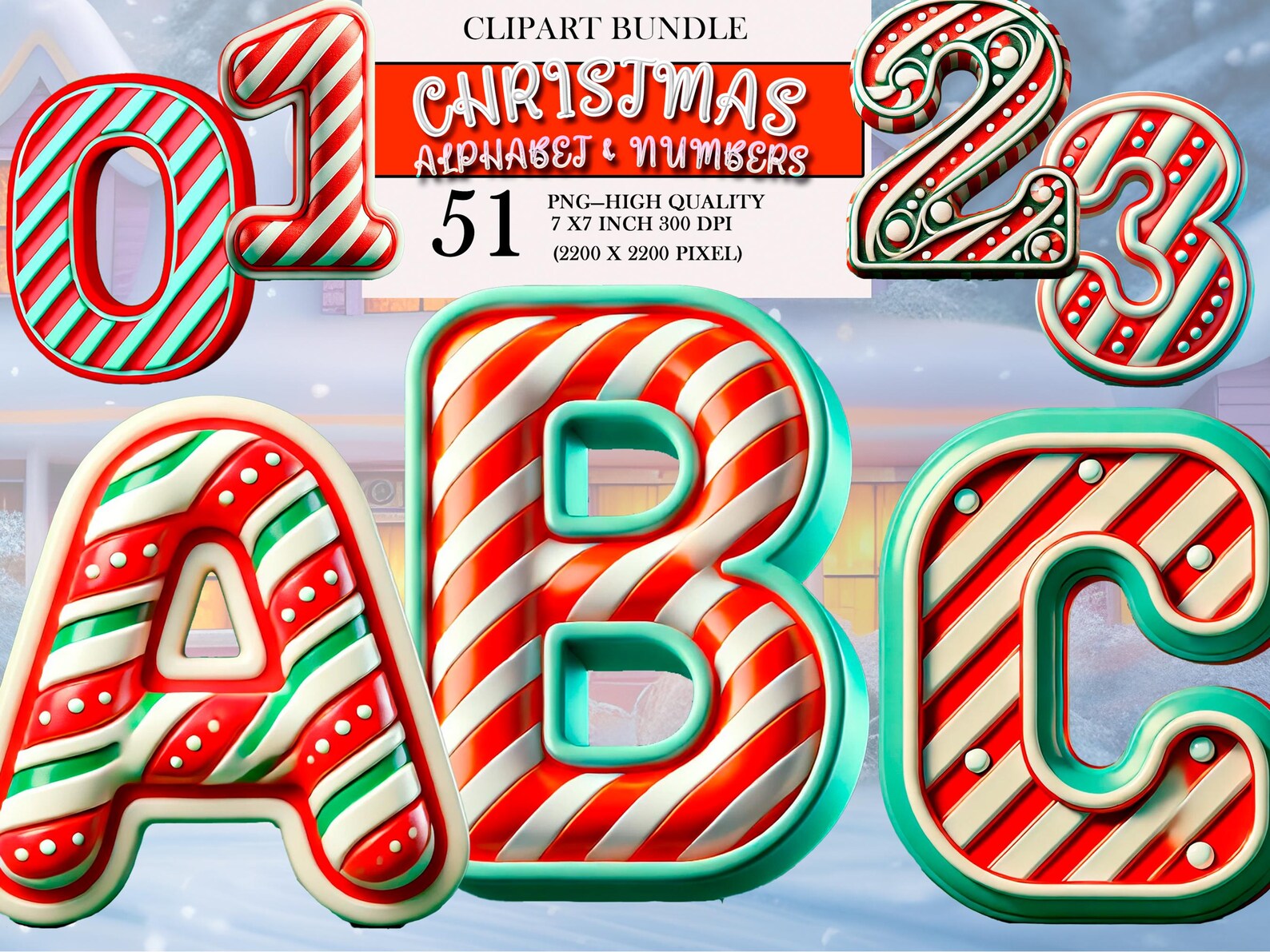 Candy Cane Alphabet--digital Set, Christmas Letters, Punctuation Marks ...