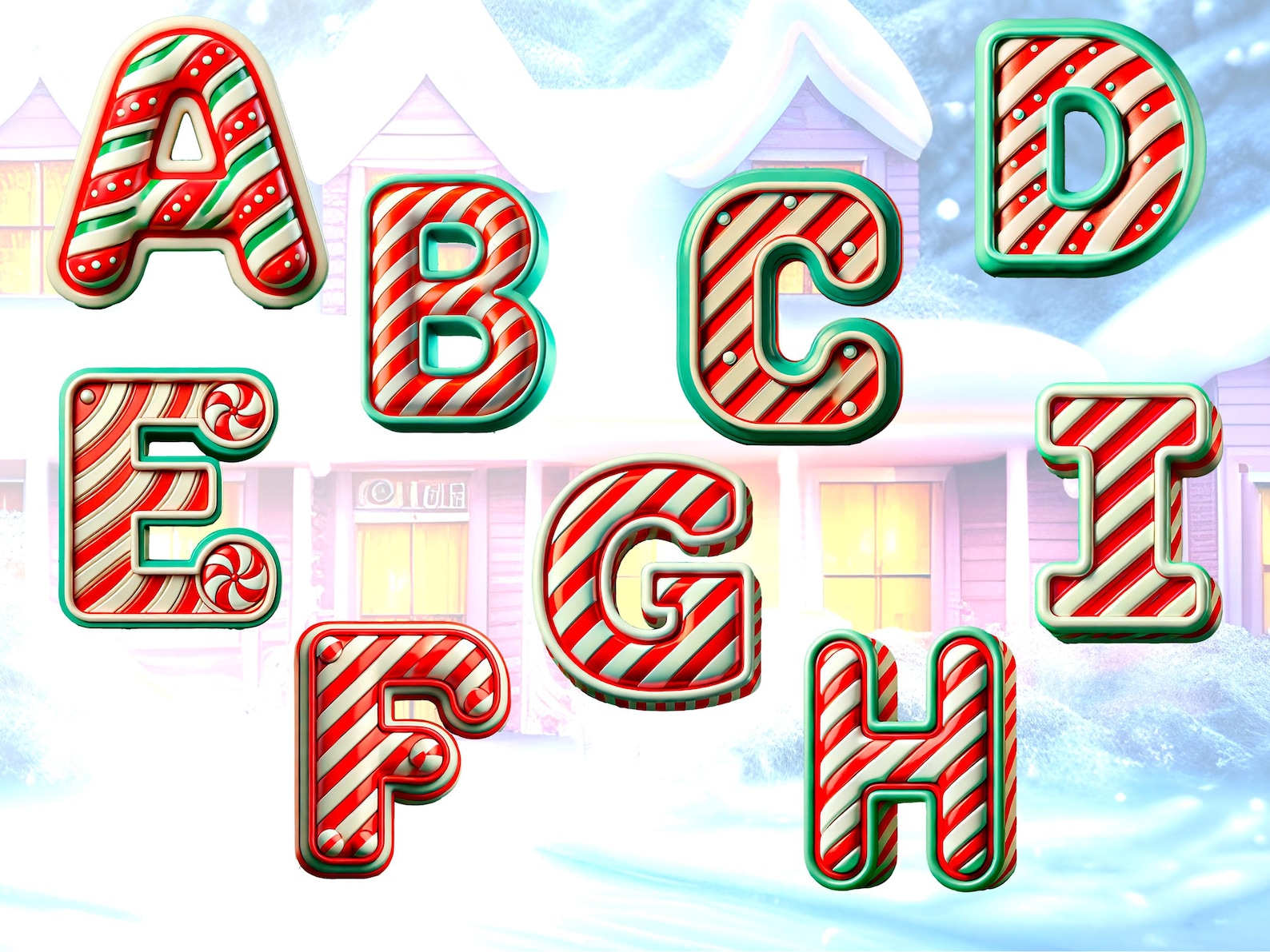 Candy Cane Alphabet--digital Set, Christmas Letters, Punctuation Marks ...
