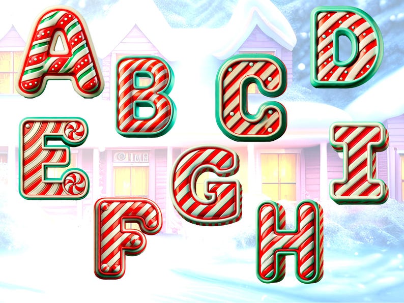 Candy Cane Alphabet--digital Set, Christmas Letters, Punctuation Marks ...