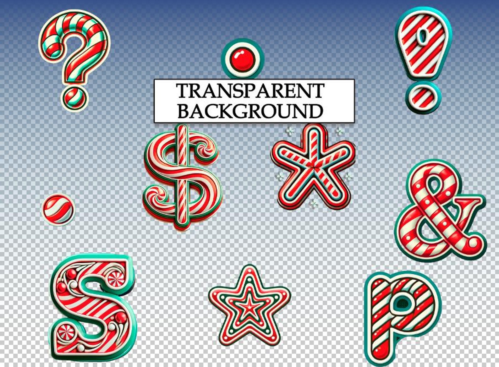 Candy Cane Alphabet--digital Set, Christmas Letters, Punctuation Marks ...