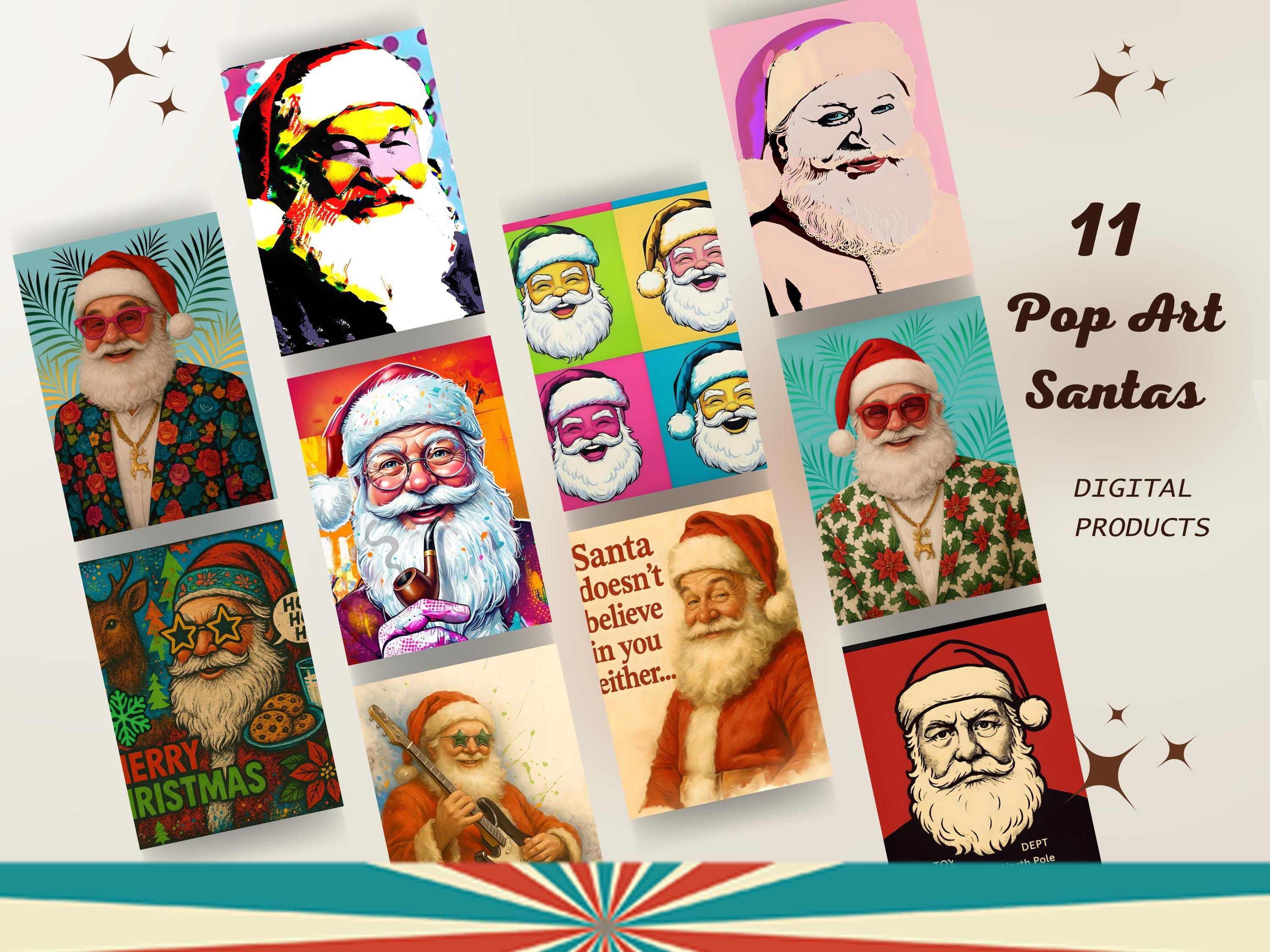 Pop Art Santa Clipart: Jolly Santa Graphics for Christmas Crafts, Decor ...