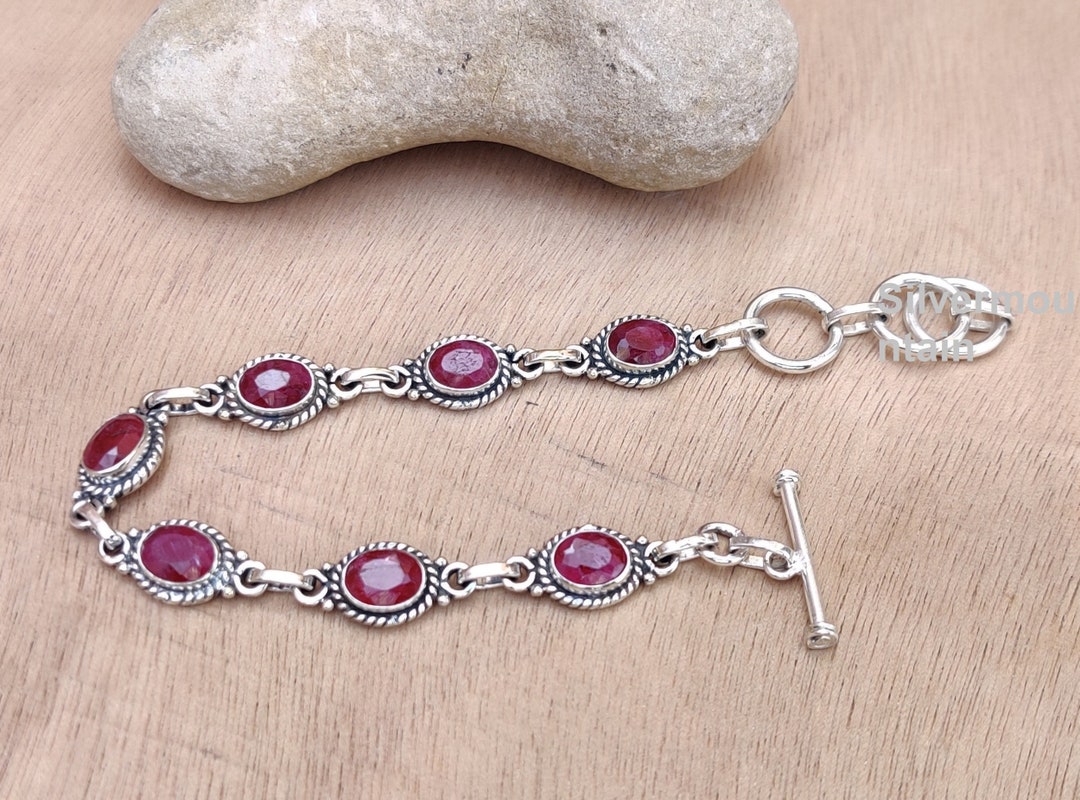 Ruby Gemstone Bracelet*925 Sterling Sliver*oval Shape Bracelet ...