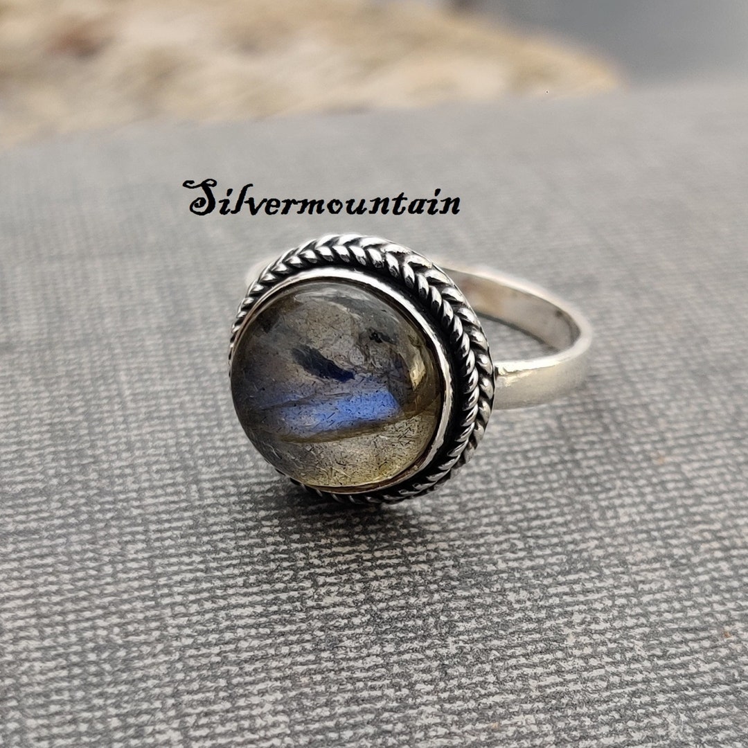Labradorite Ring Round Stone Ring 925 Sterling Silver Ring Amazing ...