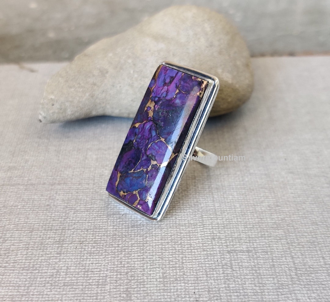 Purple Copper Turquoise Ring* 925 Sterling Silver* Rectangle Shape Ring ...