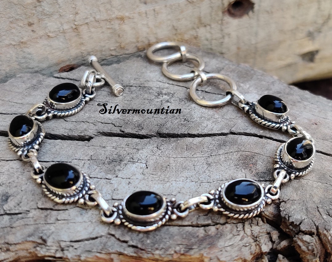 Handmade Black Onyx Sterling Silver Bracelet: Women's Gemstone Jewelry ...