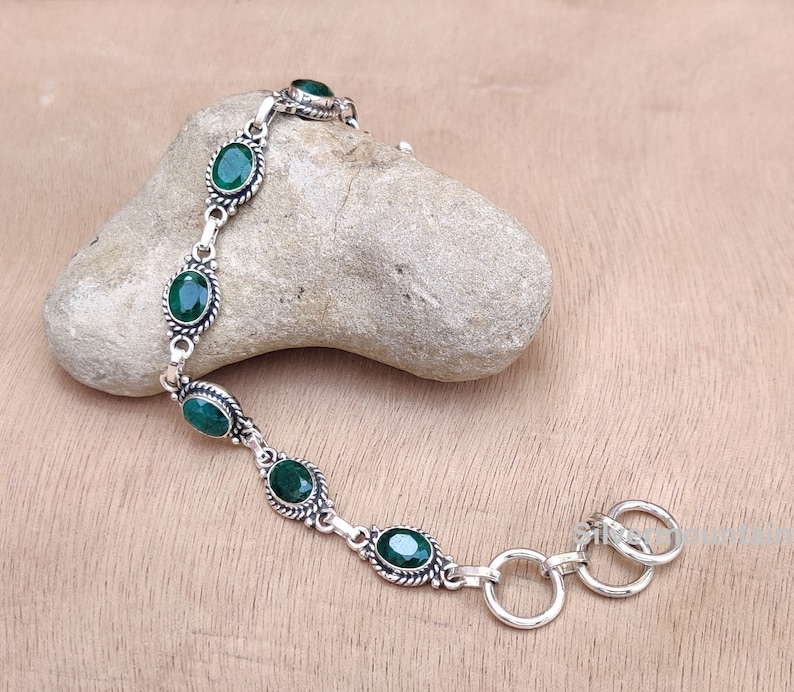 Emerald Sterling Silver Bracelet: 7 Stone Fidget Jewelry - Etsy