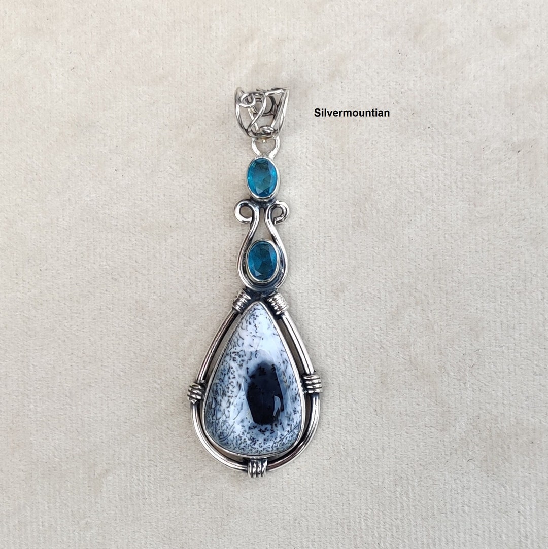 Dendritic Opal Pendant*designer Pendant*stylish Pendant*blue Topaz ...