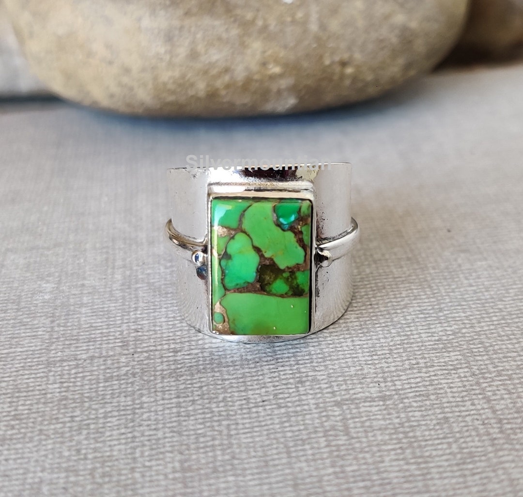 Green Turquoise Gemstone Ring Square Shape Ring 925 Sterling Silver ...
