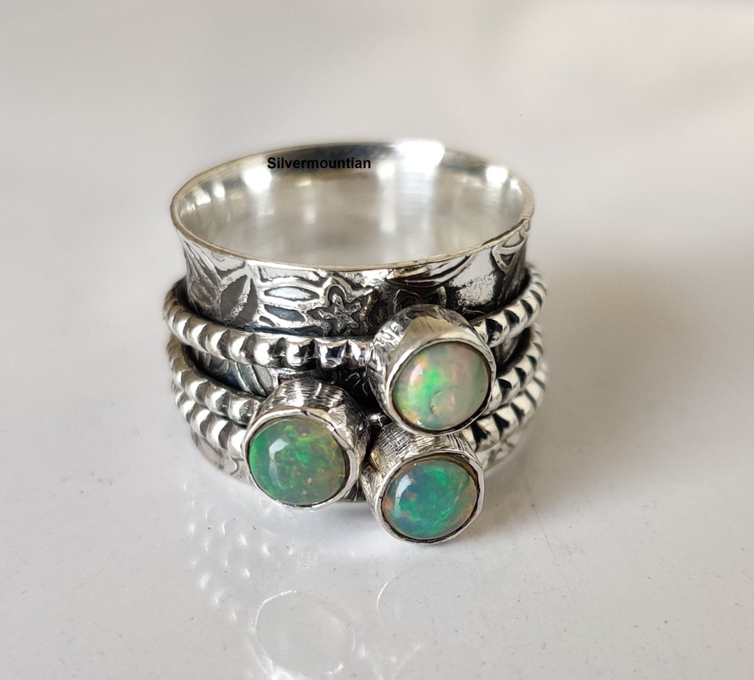 Opal Gemstone Ring, 925 Sterling Silver, Three Stone Ring, Designer Ring, Stylish Ring, Amazing ...