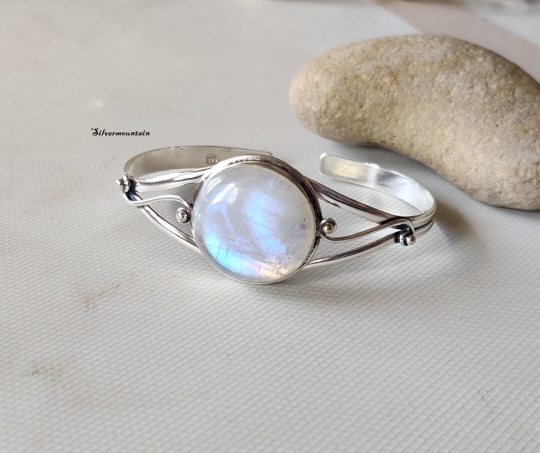 Natural Ranibow Moonstone Bangle, 925 Sterling Silver Plated Bangle ...