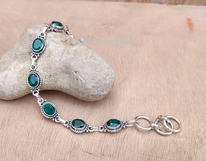 Emerald Sterling Silver Bracelet: 7 Stone Fidget Jewelry - Etsy
