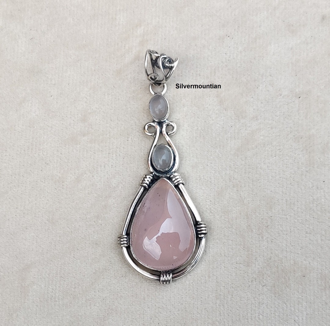 Rose Quartz Pendent Moonstone Pendent Beautiful Pendent - Etsy