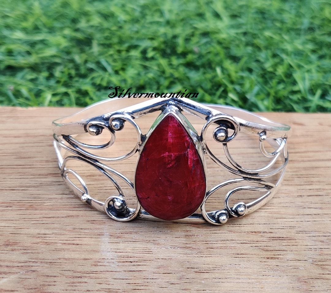 Faceted Kashmir Ruby Bangle 925 Sterling Silver Pear Bracelet A One Quality Gemstone Jewelry ...