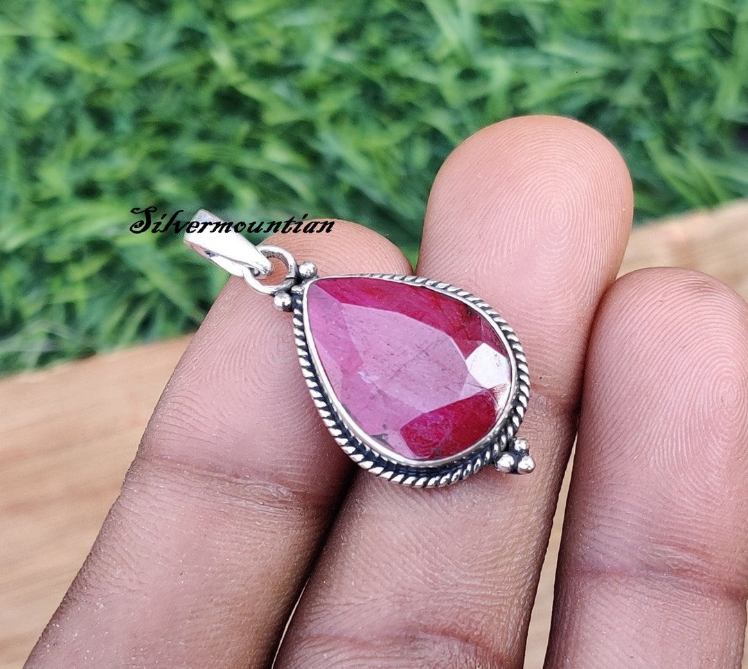 Kashmiri Red Ruby Pendant, 925 Sterling Silver Pendant, Charm Pendant, Dainty Pendant, Handmade ...