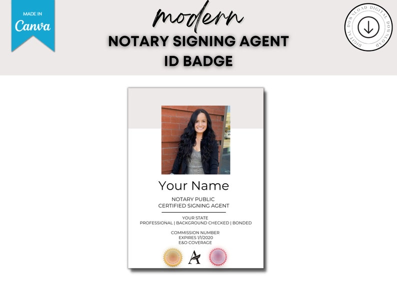 Notary ID Badge Notary Identification Badge Notary Badge Signing Agent ...