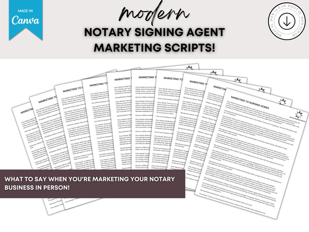 Notary Marketing Scripts 10 Notary Scripts Loan Signing - Etsy