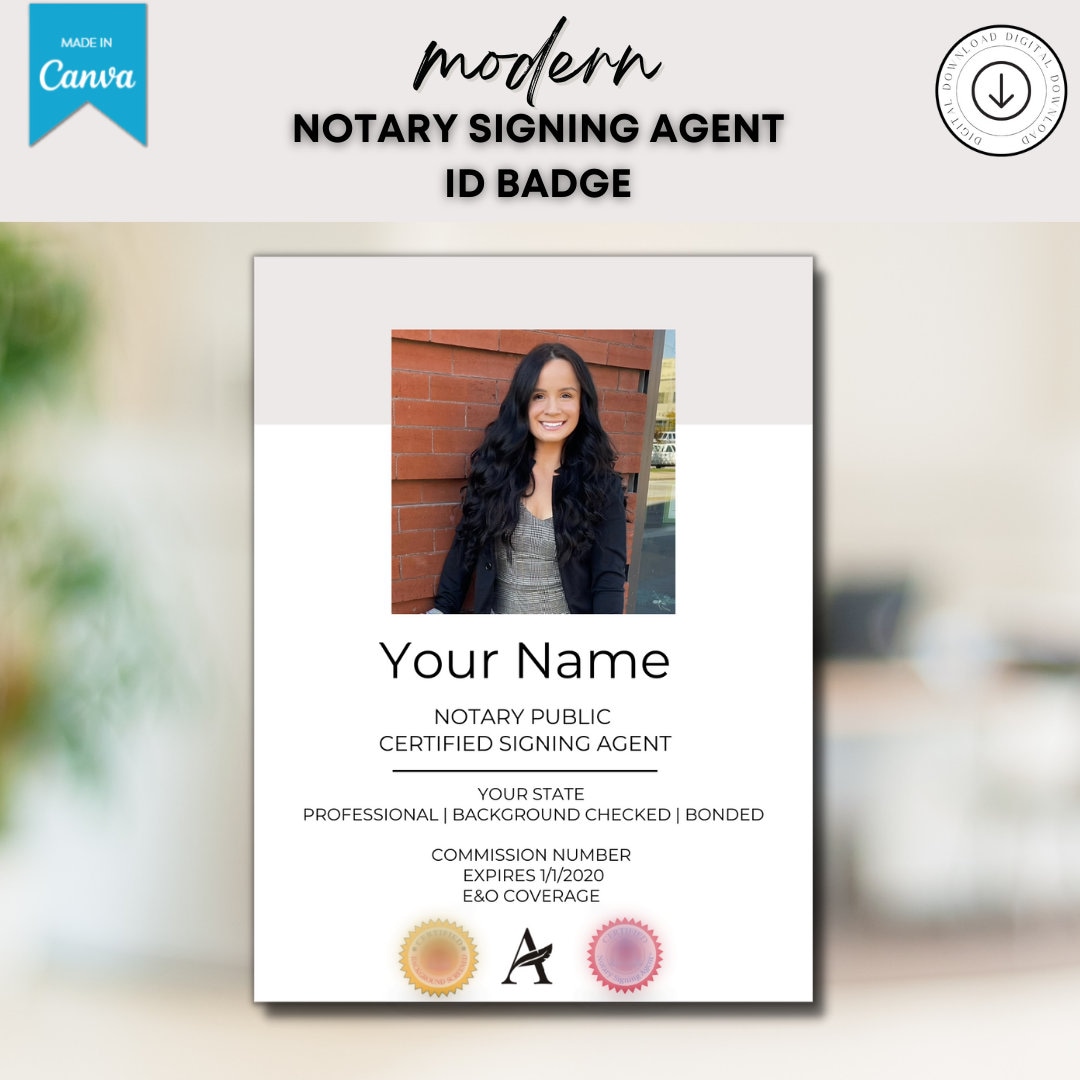 Notary ID Badge Notary Identification Badge Notary Badge Signing Agent ...