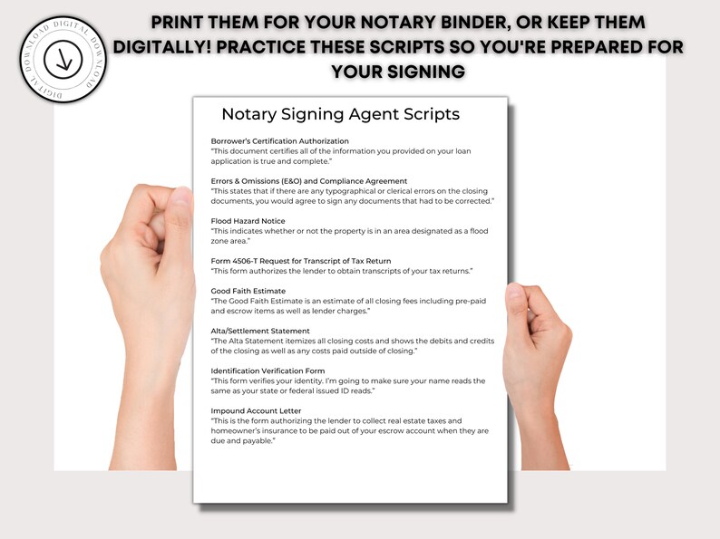 Notary Signing Agent Scripts Notary Scripts Loan Signing - Etsy