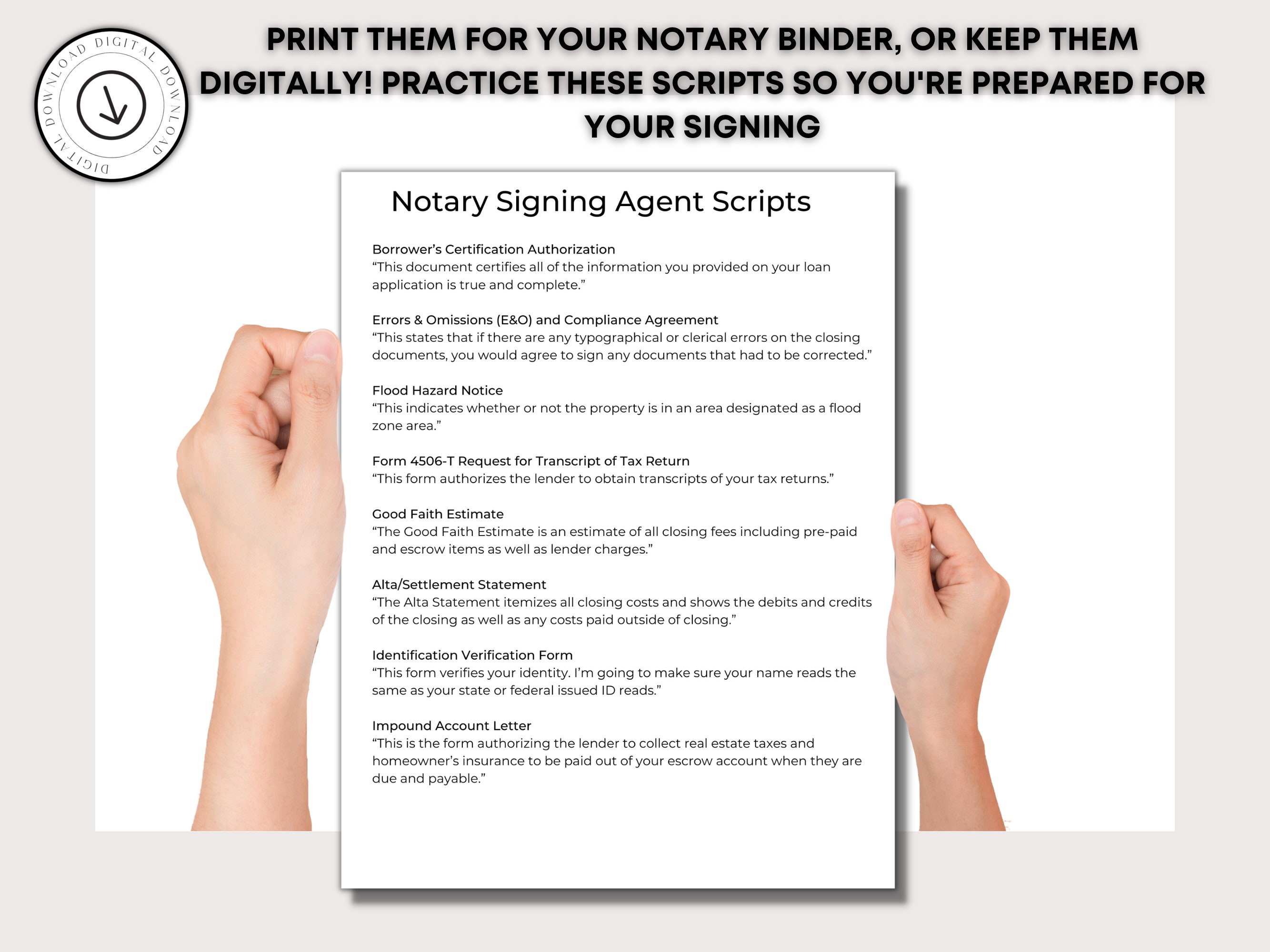 Notary Signing Agent Scripts Notary Scripts Loan Signing - Etsy