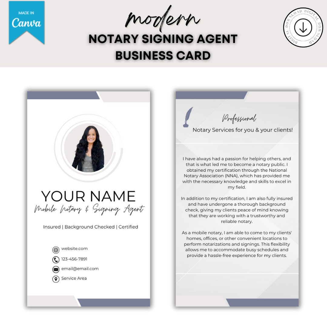 Notary Business Card | Signing Agent Business Card | Notary Business ...