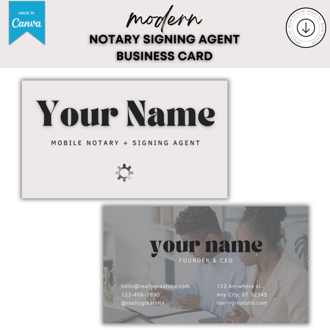 Buy Notary Signing Agent Business Card | Notary Business Card | Notary ...