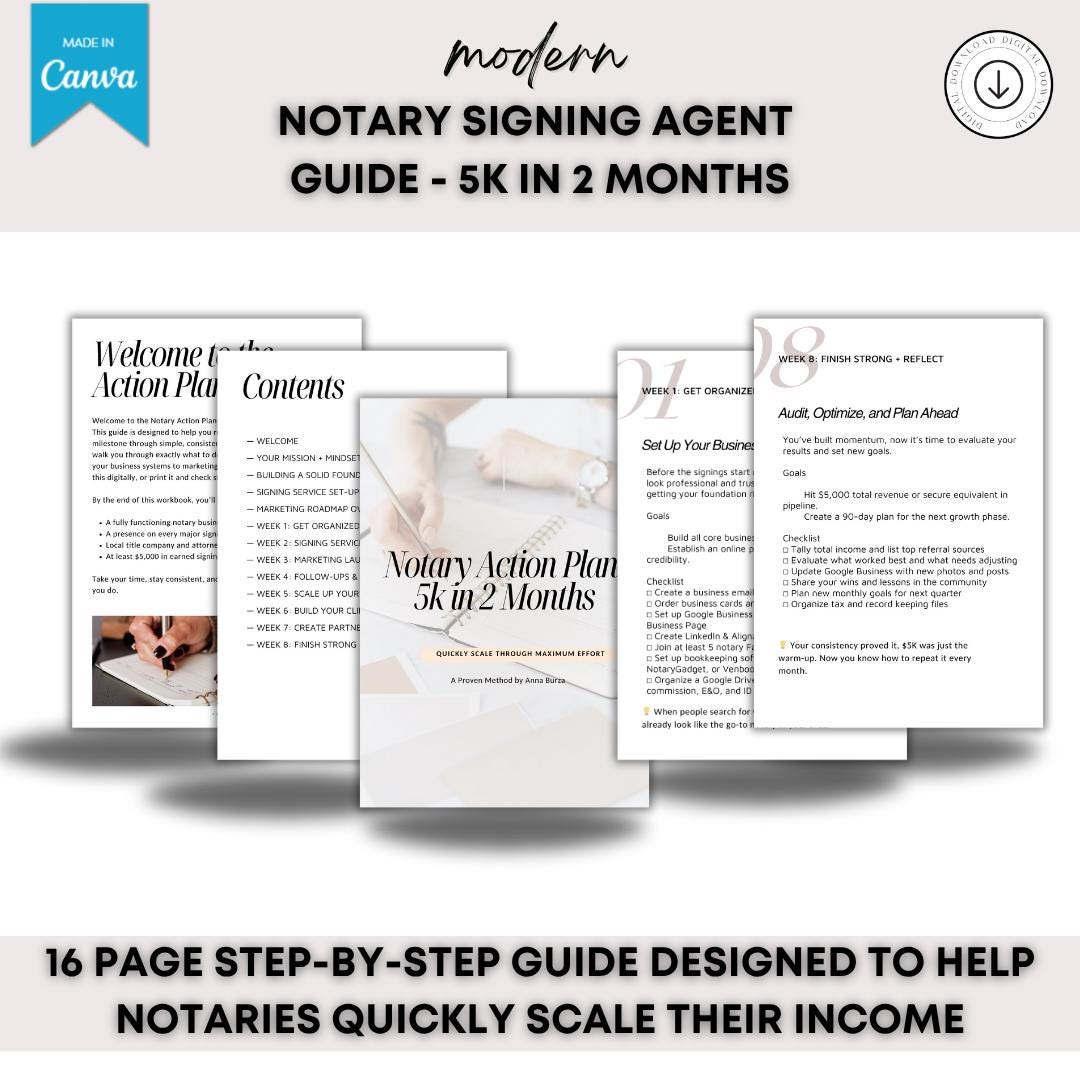 Notary Business Plan Workbook | 5K in 2 Months (digital Download) - Etsy