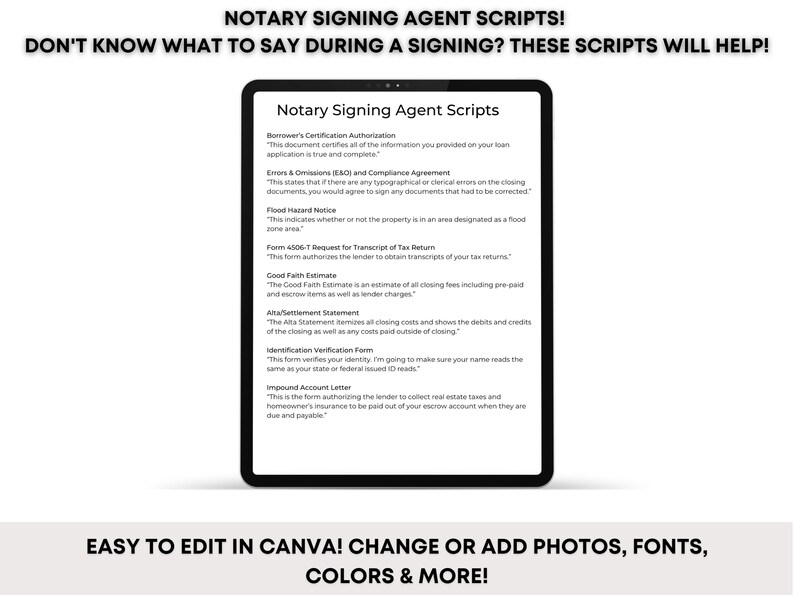 Notary Signing Agent Scripts Notary Scripts Loan Signing - Etsy