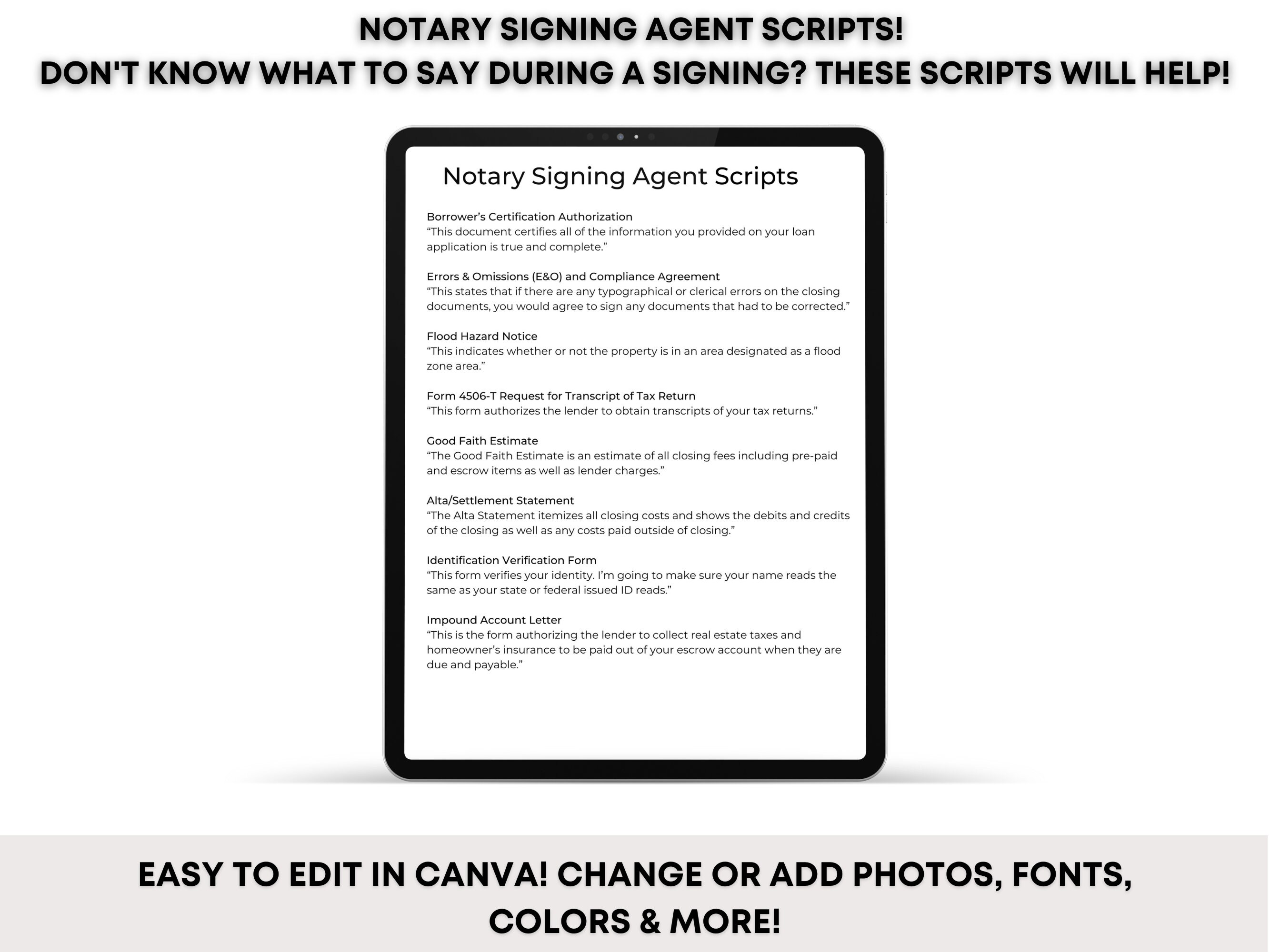 Notary Signing Agent Scripts Notary Scripts Loan Signing - Etsy