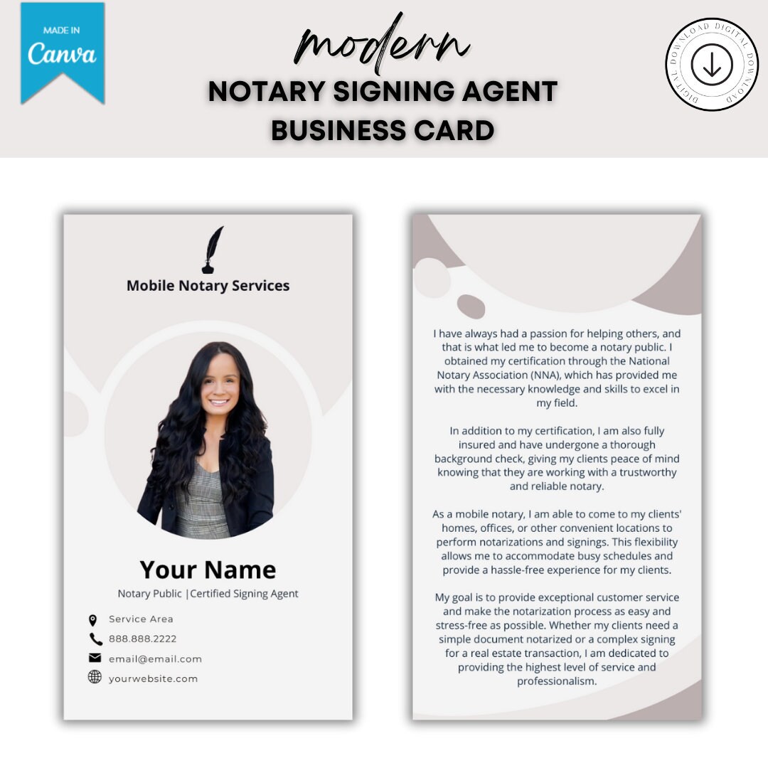 Notary Business Card | Signing Agent Business Card | Notary Business ...