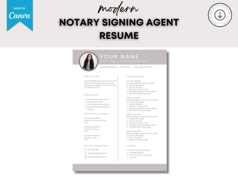 Notary Resume Signing Agent Resume Loan Signing Resume - Etsy