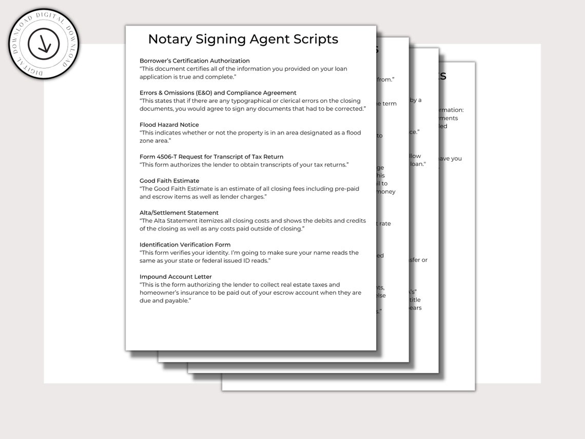 Notary Signing Agent Scripts Notary Scripts Loan Signing - Etsy