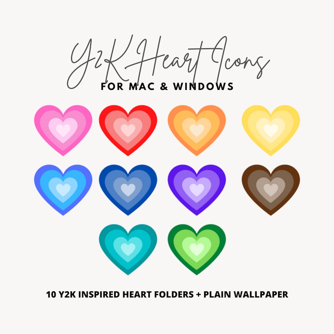10 Y2K Heart Inspired Desktop Icon Folders Set for Mac and Windows ...